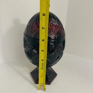 Vintage Luminarc Ruby Red Glass Lidded Candy Bowl: French Egg-shaped ...