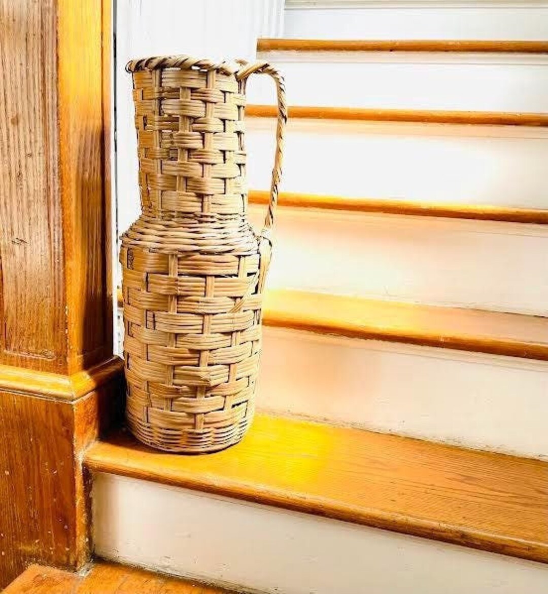 Wicker Jug Basket - Vintage Wicker Rattan Wicker Jug Basket - 21" Tall ...