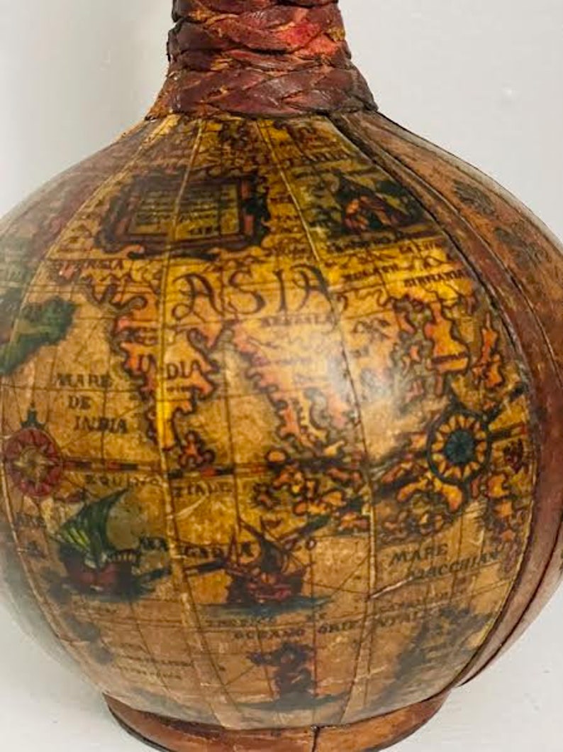 Vintage Handmade Leather Old World Map Decanter, Glass Decanter Made in ...