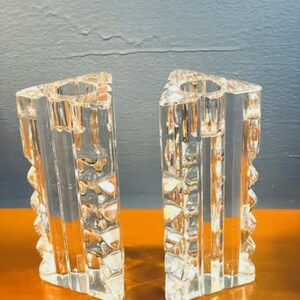 Miller Rogaska Pair of Crystal Triangle Candlestick Candle Holders ...
