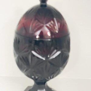 Vintage Luminarc Ruby Red Glass Lidded Candy Bowl: French Egg-shaped ...