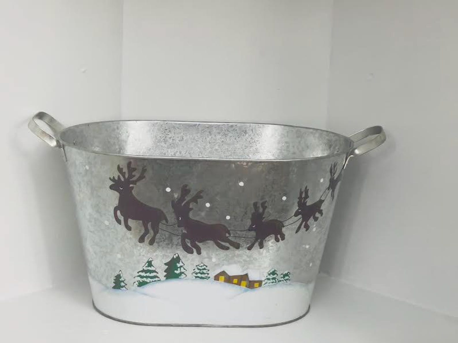Hand-painted Reindeer Sleigh Tub: Galvanized Metal Christmas Decor - Etsy