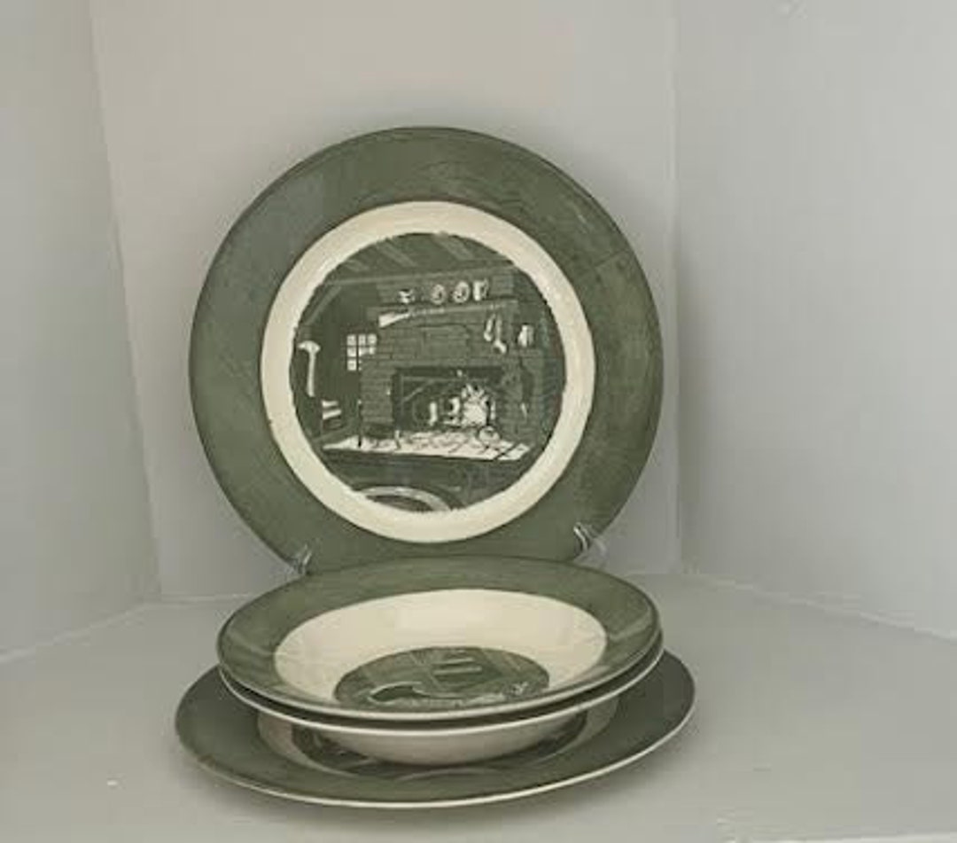 Vintage Colonial Homestead Dinnerware. Porcelain Green Dinnerware 2 ...