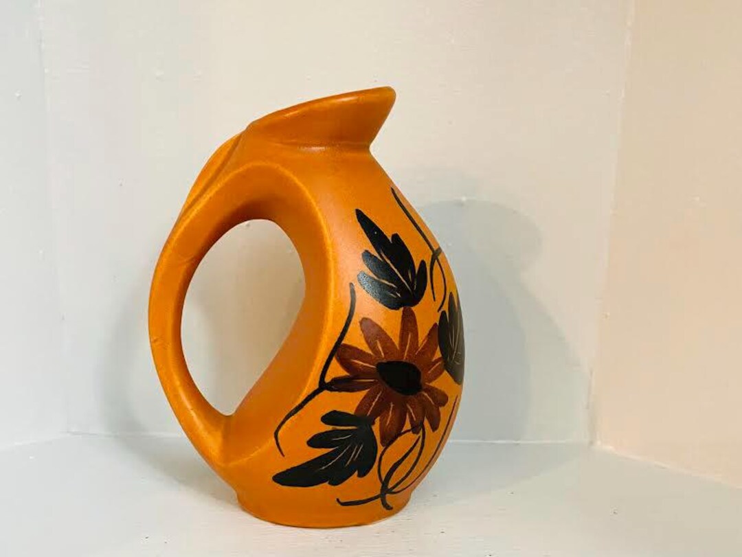 Mid Century Israeli Ceramic Pitcher: Hand Painted Floral Art Pottery - Etsy