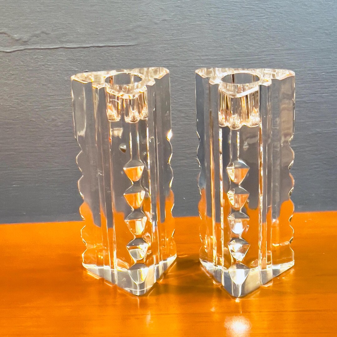 Miller Rogaska Pair of Crystal Triangle Candlestick Candle Holders ...