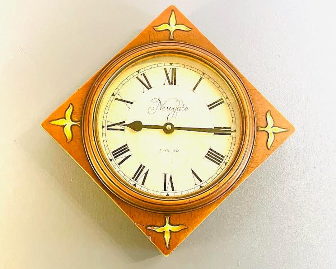 Vintage Newgate Wooden Wall Clock, Brown Wood Shaped Square Base With ...