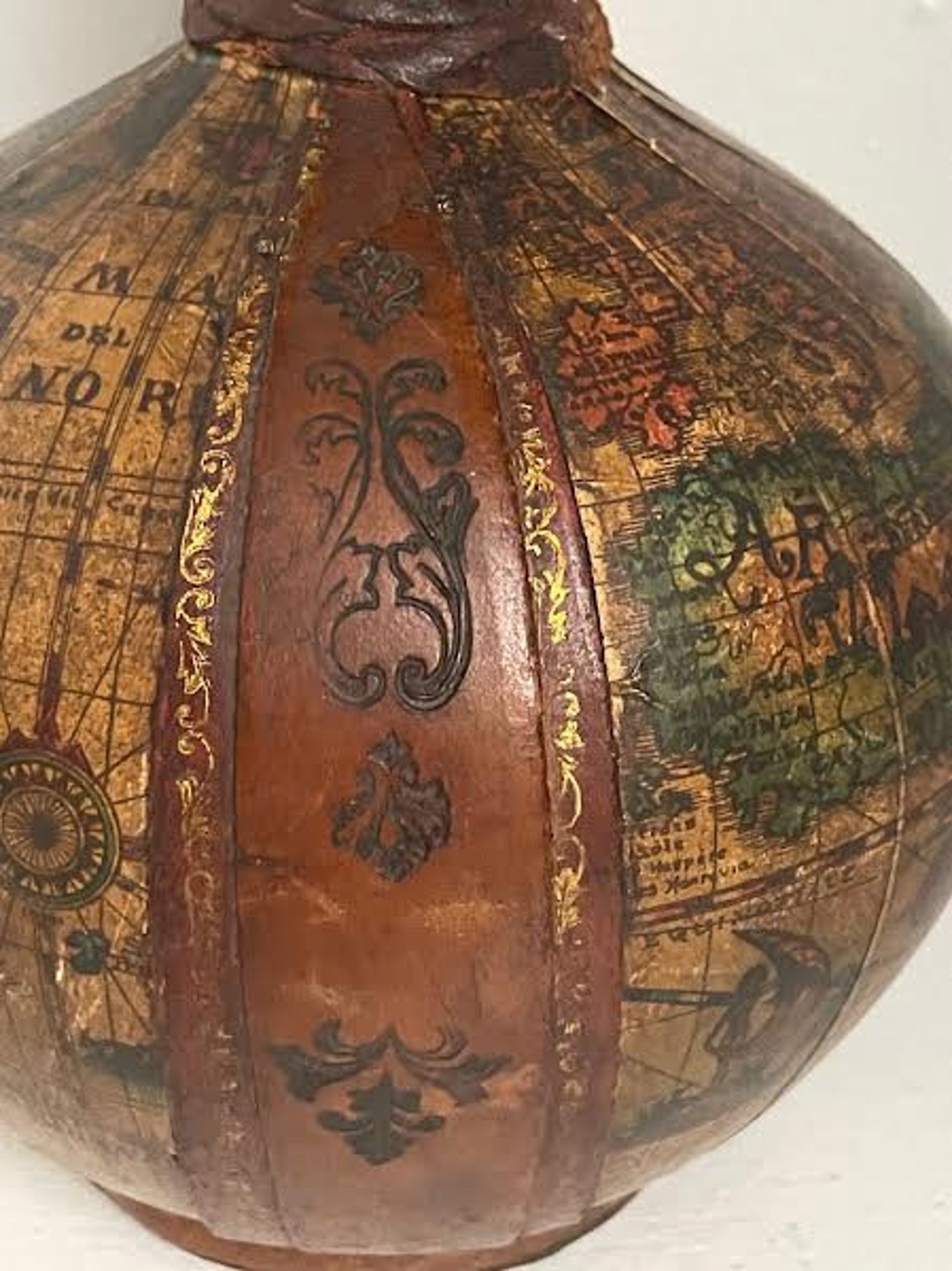 Vintage Handmade Leather Old World Map Decanter, Glass Decanter Made in ...