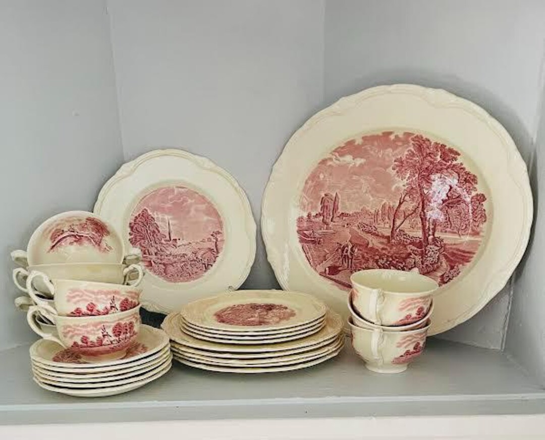 Vintage Grindley scenes After Constable Pink Transferware Dinnerware ...