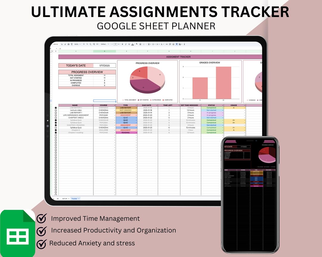 Ultimate Assignment Tracker With Charts and Overview-assignment Tracker ...