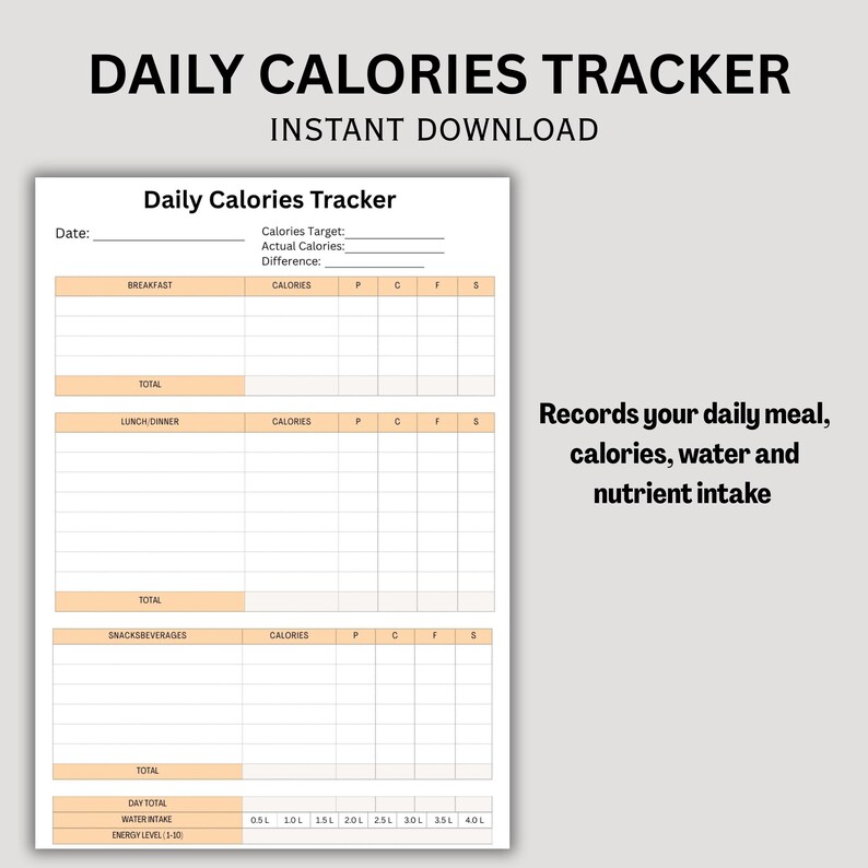 Digital Food and Calorie Tracker PDF | Nutrition Log, Workout ...