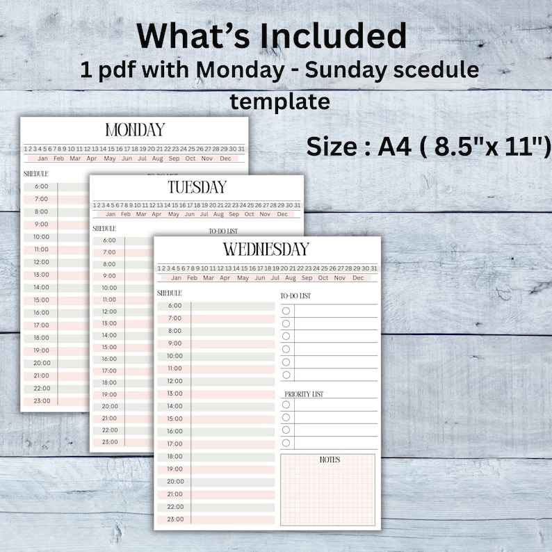 Daily Schedule Template | A4 Printable PDF Planner | Weekly Organizer ...