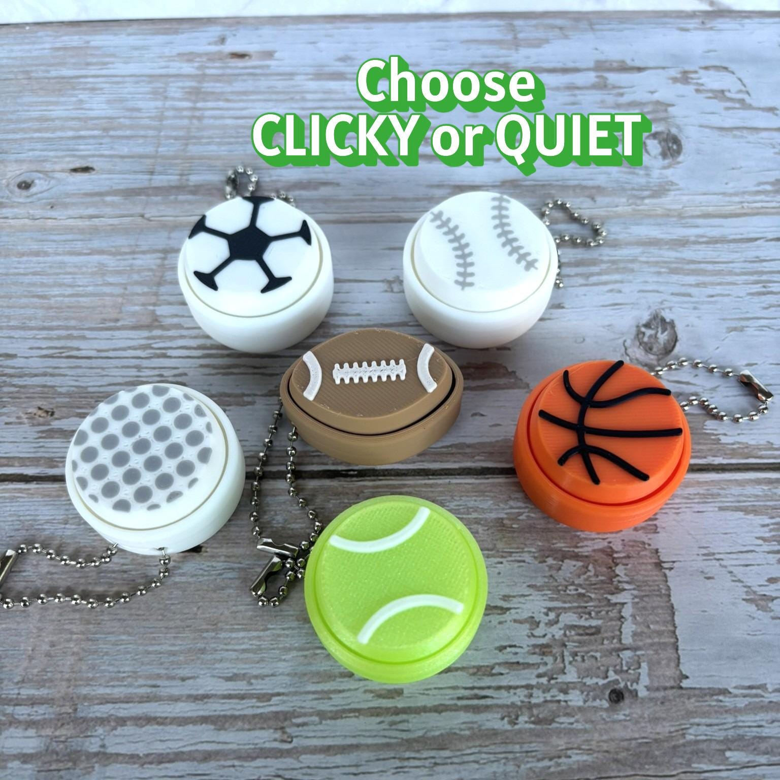Sports Balls Fidget Clicker Keychains | Football Baseball Soccer ...