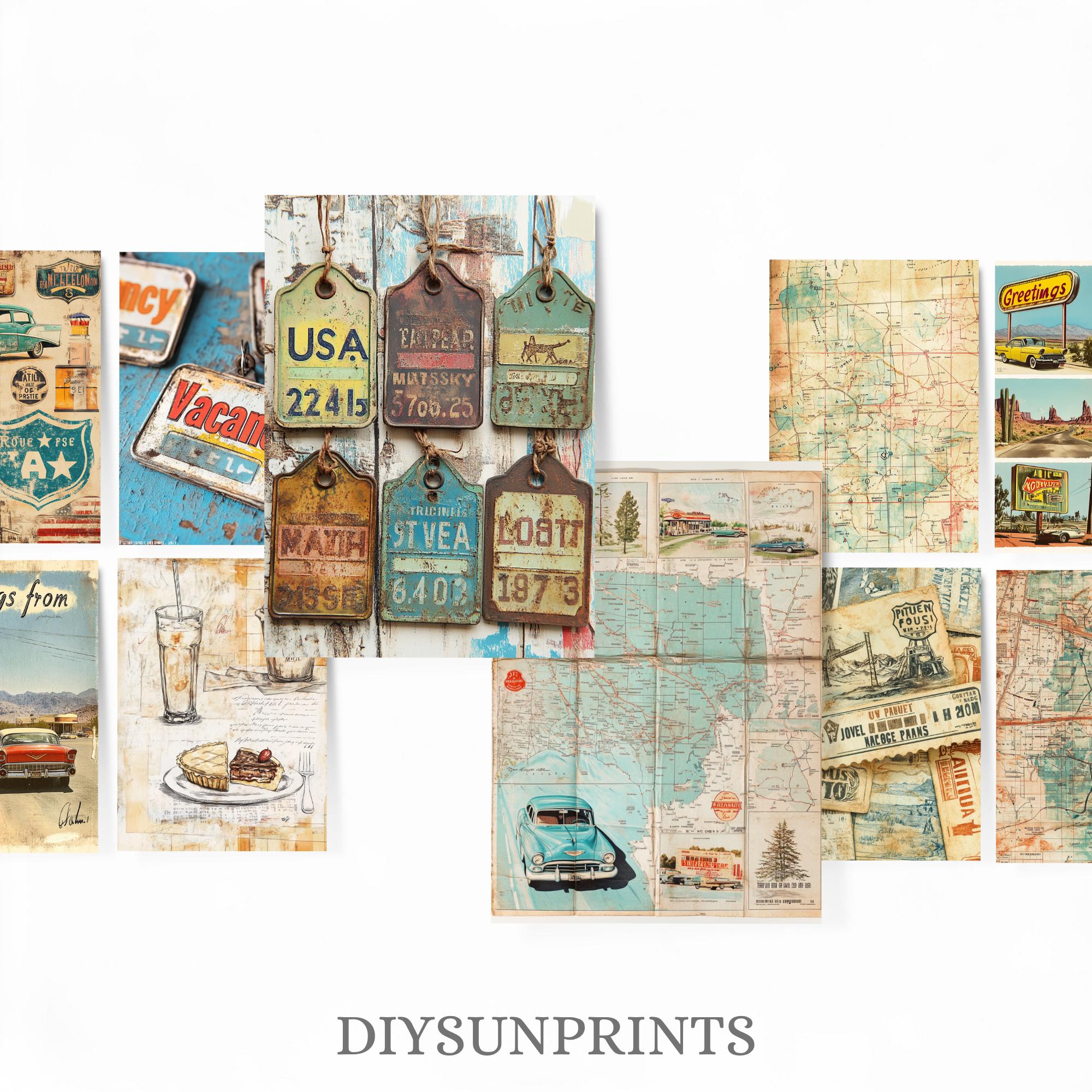 Retro Road Trip Junk Journal Kit: Vintage Ephemera, Maps (printable PDF ...