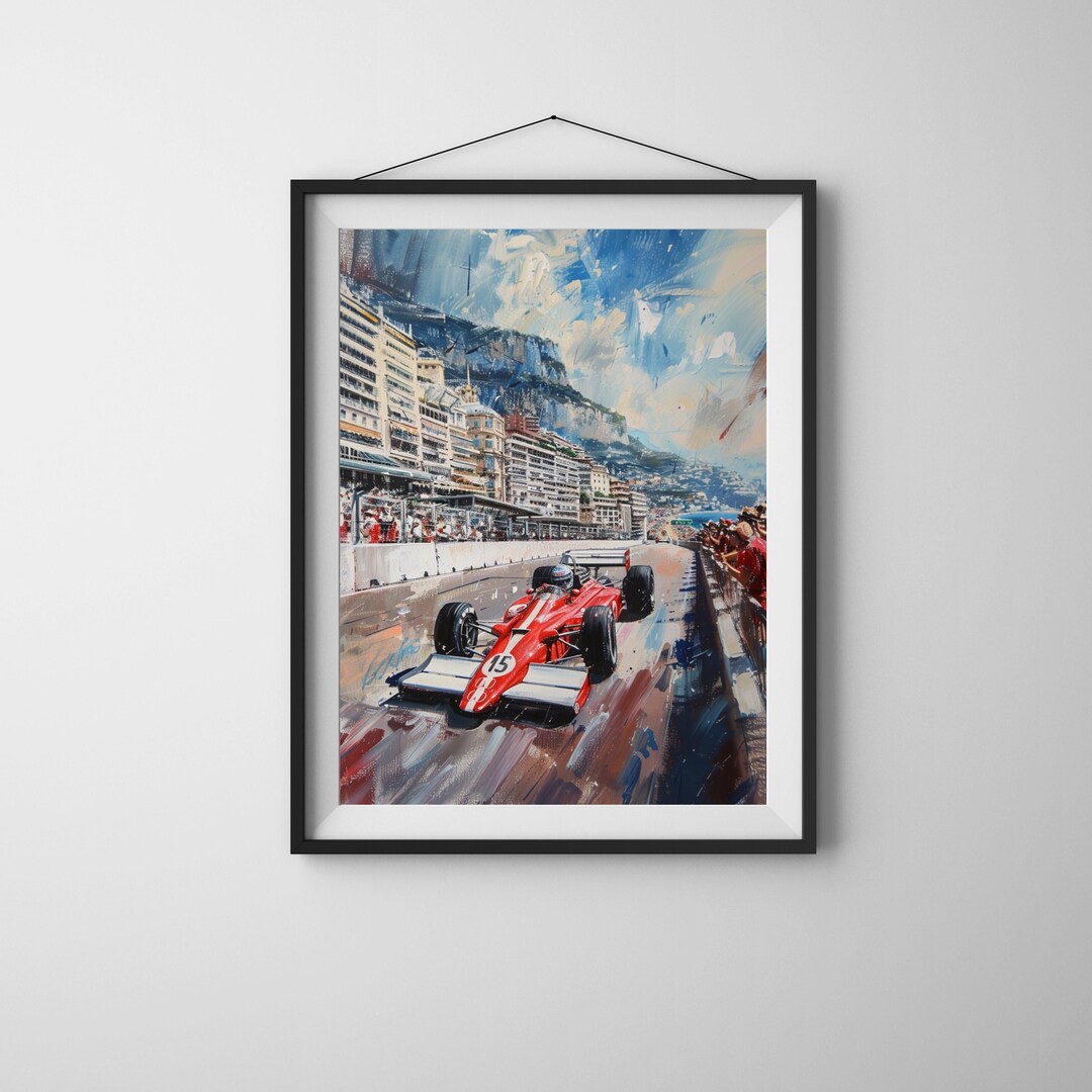 Vintage F1 Race Aquacolor Painting Monaco Grand Prix Poster Racing Car ...