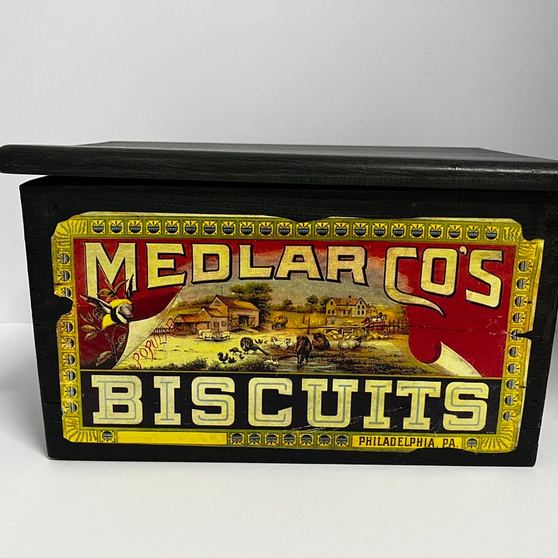 Vintage Wood Biscuit Box - Etsy