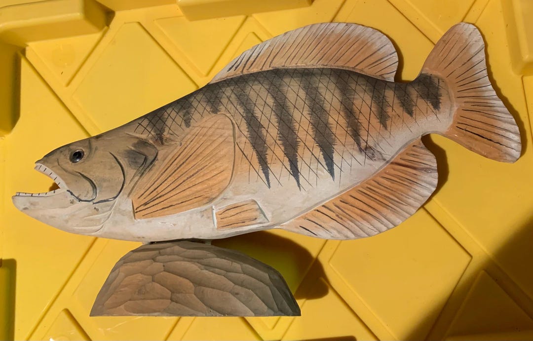 Vintage BASS FISH Wood Carving. Large 14” Statement Piece. Small Mouth ...