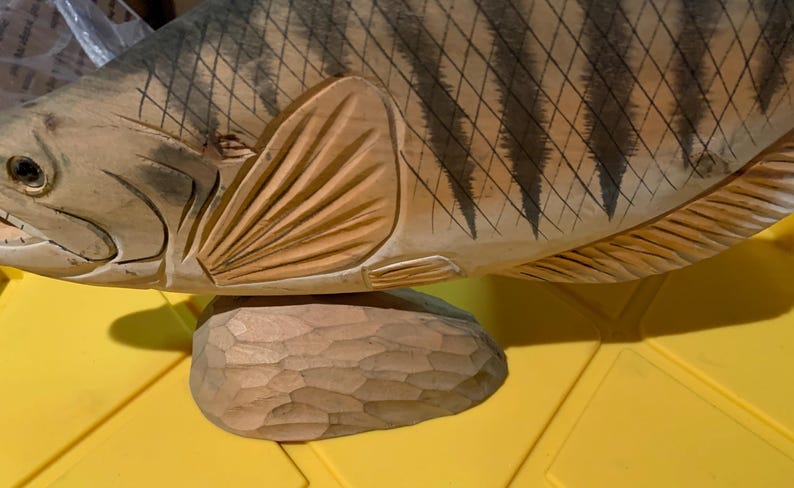 Vintage BASS FISH Wood Carving. Large 14 Statement Piece. Small Mouth ...