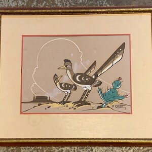 Vintage Robert CHEE ROADRUNNER BIRD Signed Art Print Framed Wired No ...