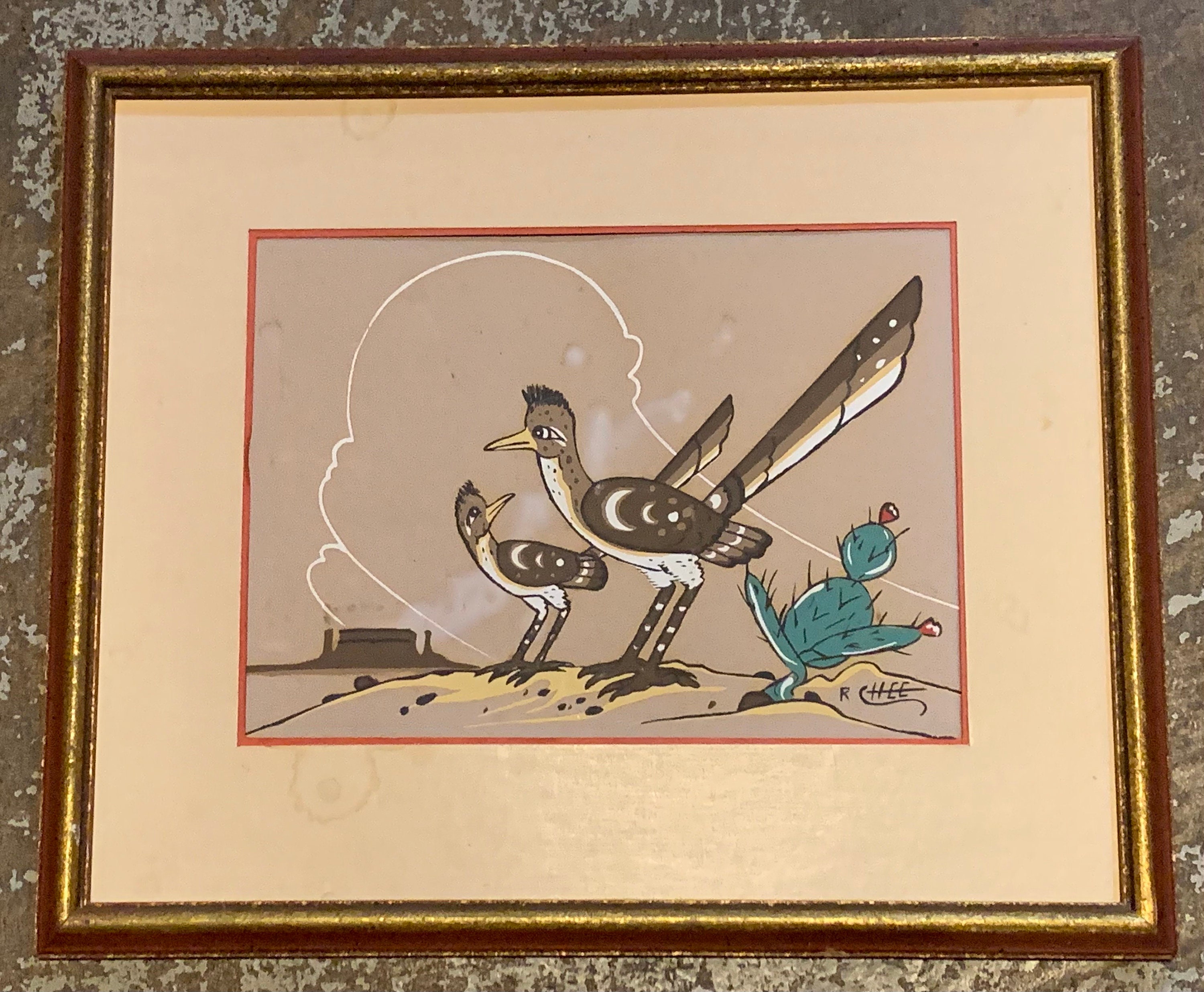 Vintage Robert CHEE ROADRUNNER BIRD Signed Art Print Framed Wired No ...