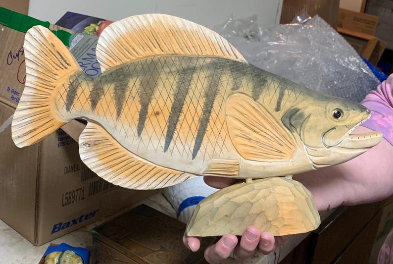 Vintage BASS FISH Wood Carving. Large 14 Statement Piece. Small Mouth ...