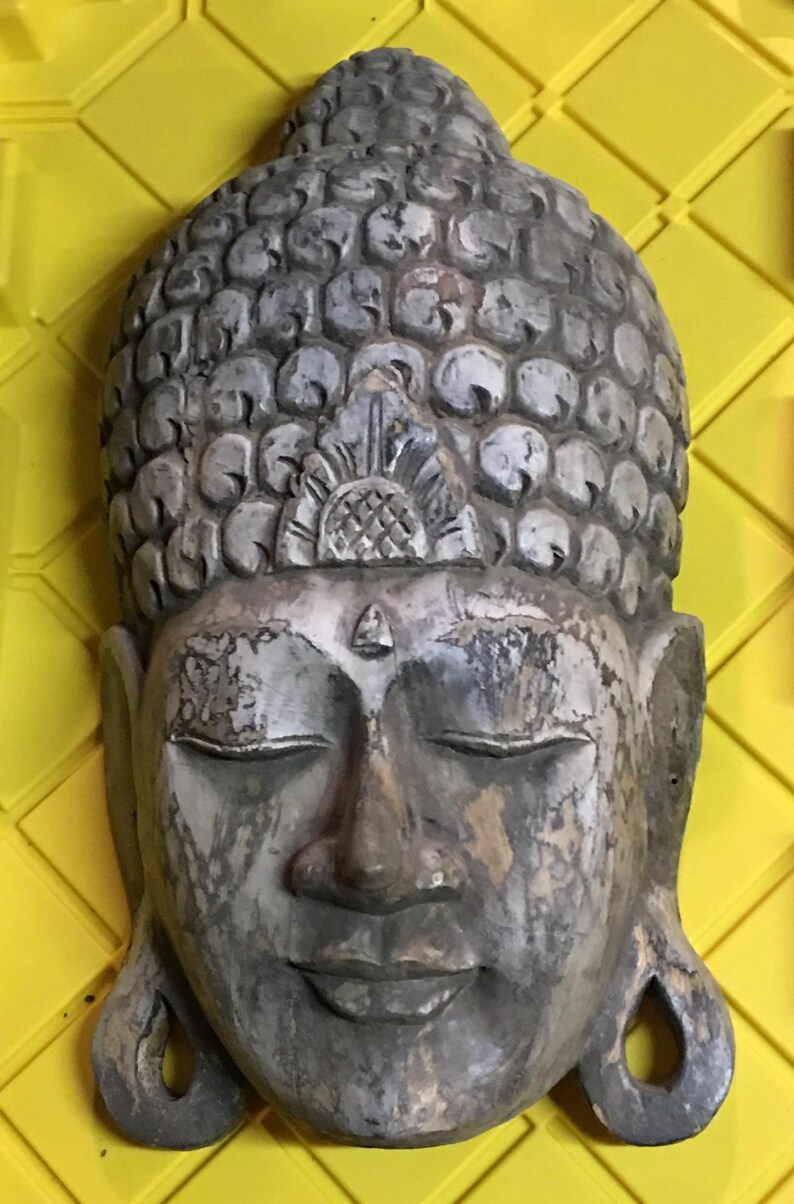 BIG 20” BUDDHA Head Face Wall Mask. Carved Wood Carving W/incredible ...