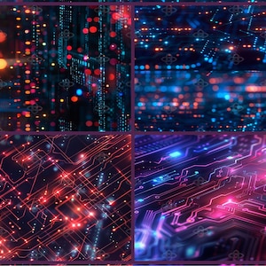 20 Seamless Sci-fi Cyber Digital Backdrops, Glowing Photoshop ...