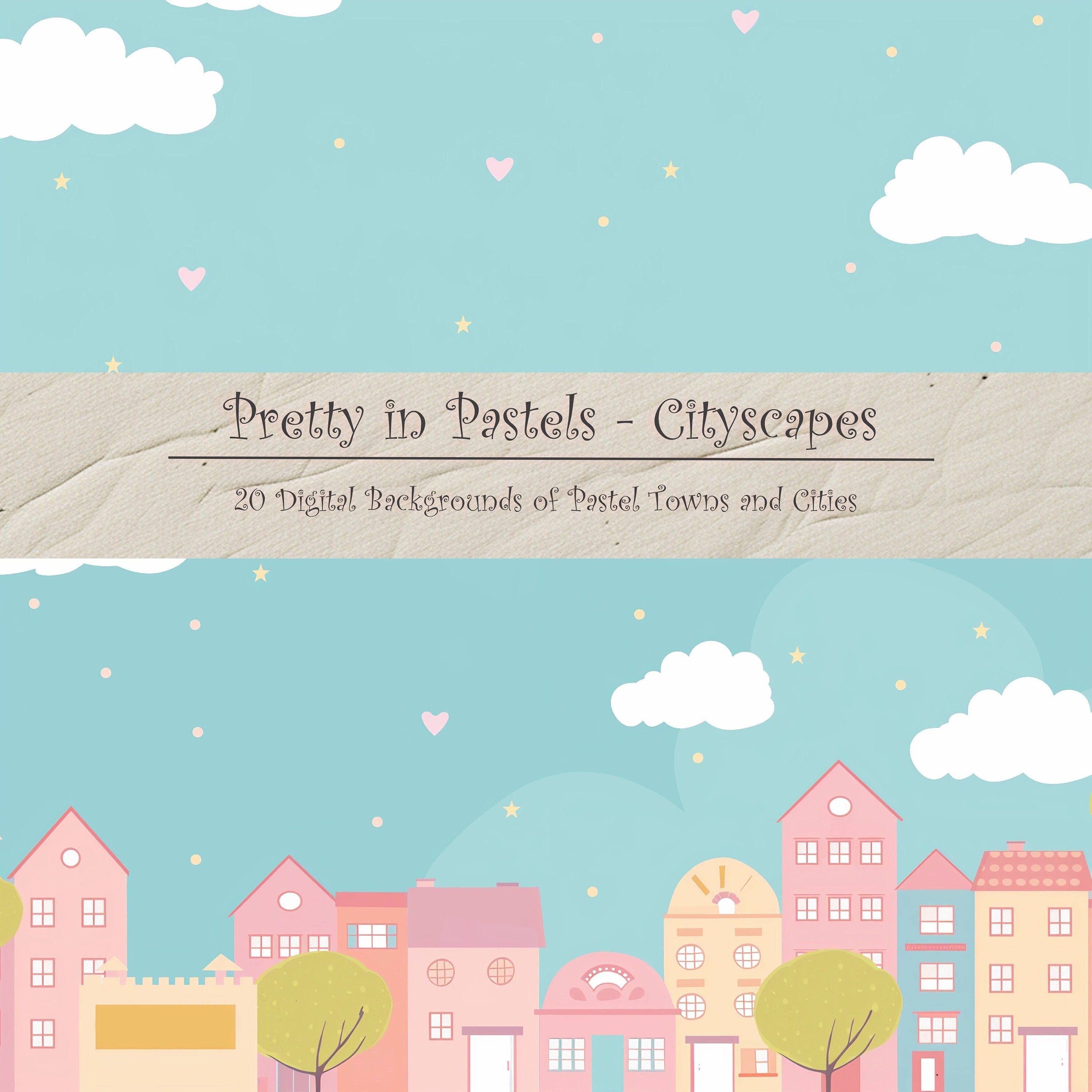 Pastel Towns Digital Paper Bundle, Abstract Spring Backgrounds, PNG ...