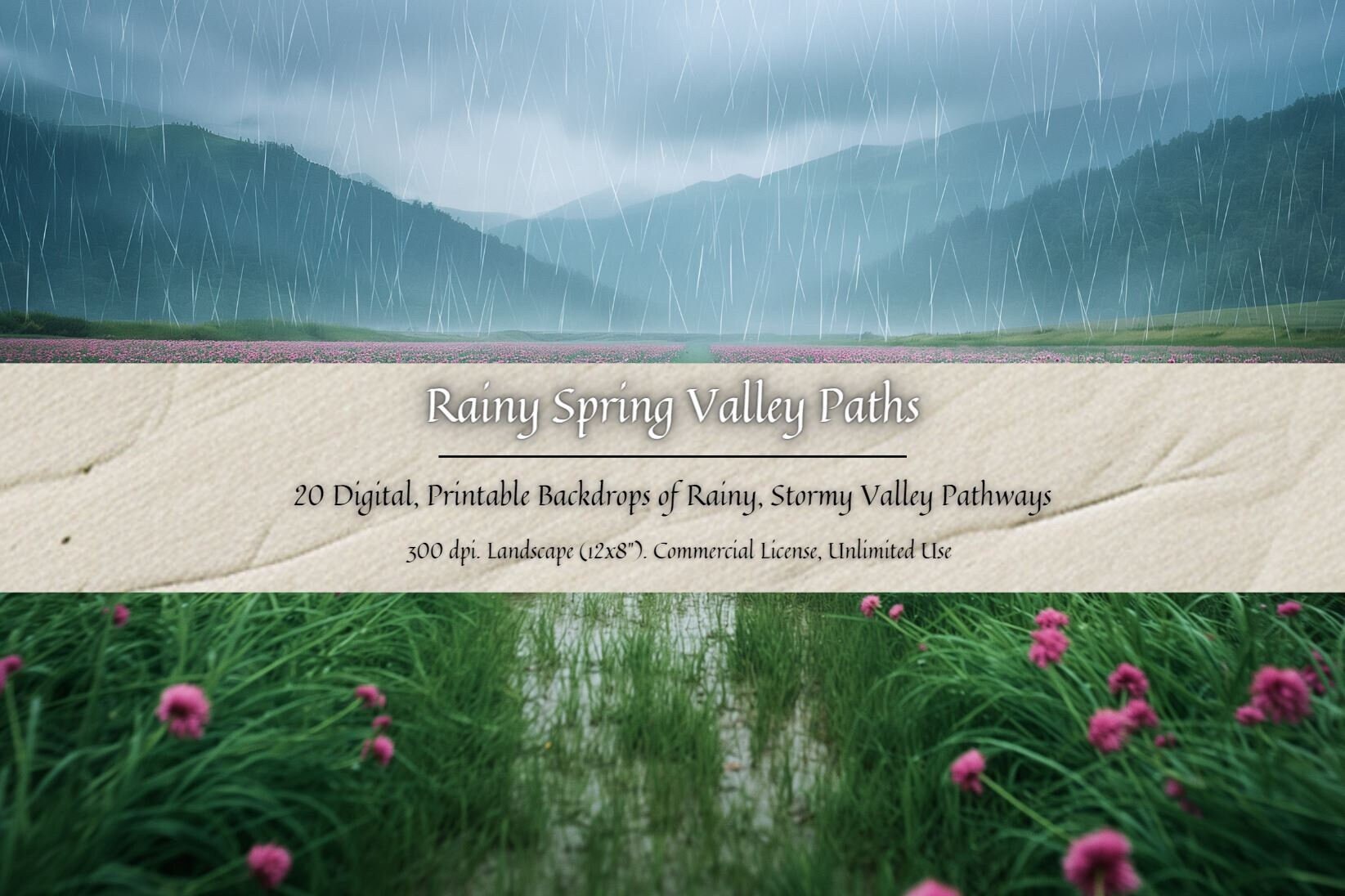 20 Spring Rainy Valley Digital Pathways for Photoshoots, Stormy ...