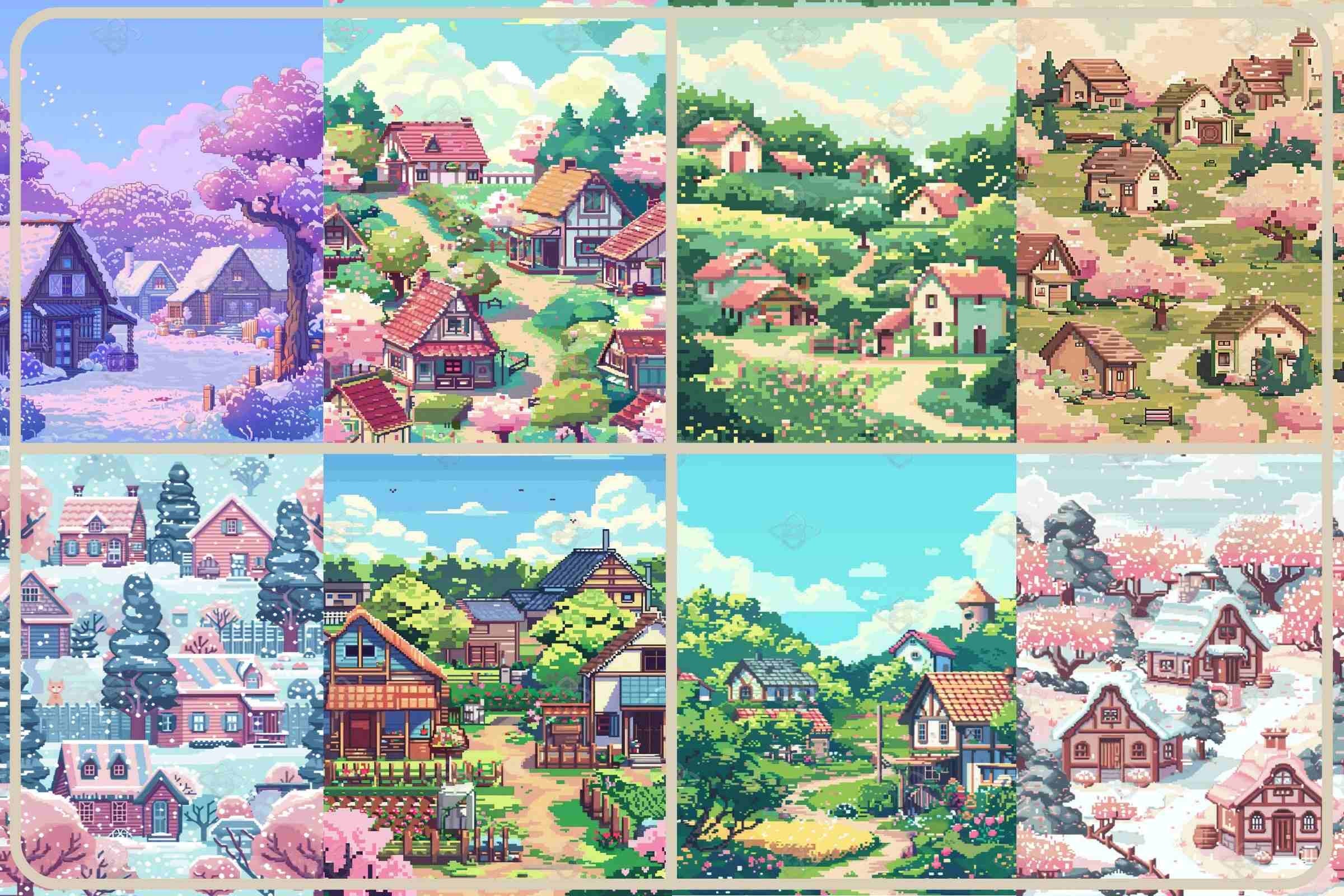 Pixel Towns Digital Backdrop Bundle, Abstract Spring Backgrounds ...