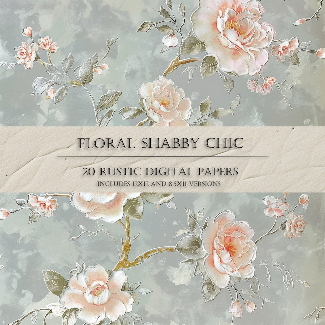 Shabby Chic Floral Digital Papers, Rustic Cottagecore Flower ...