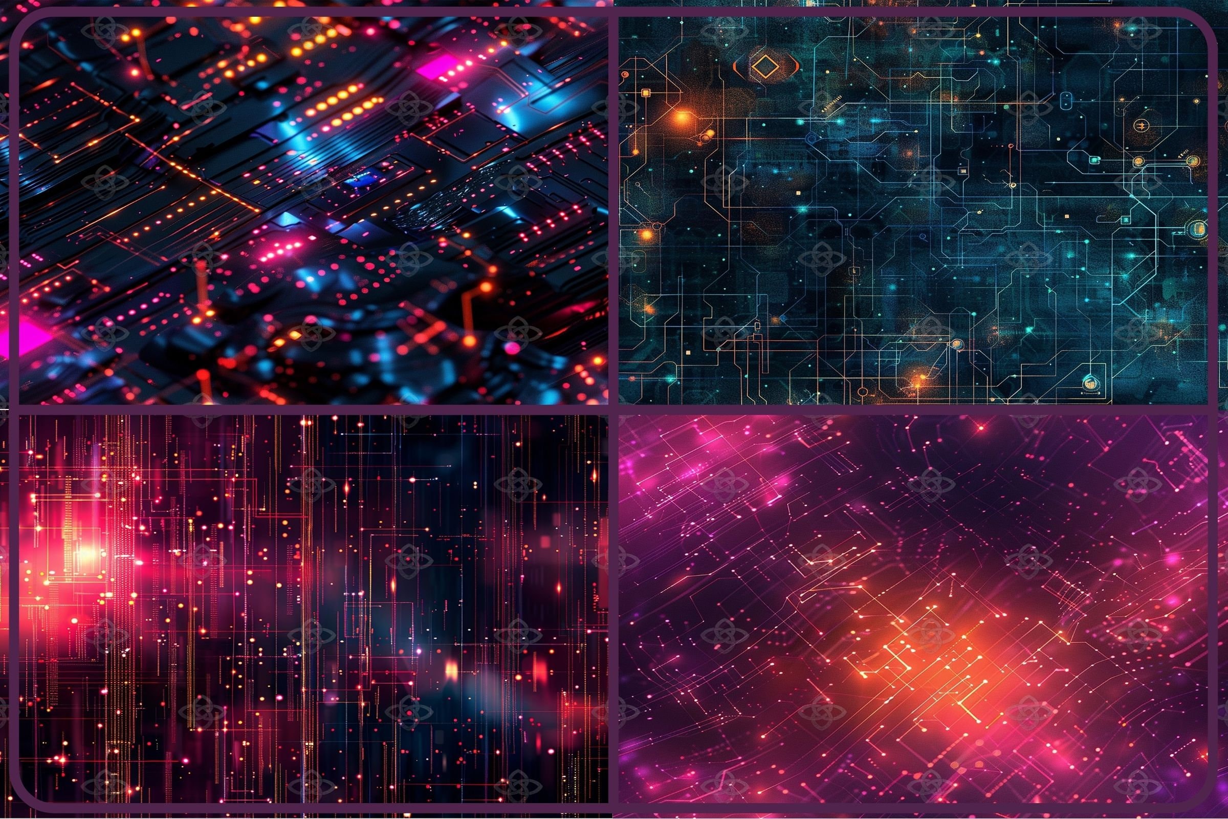 20 Seamless Sci-fi Cyber Digital Backdrops, Glowing Photoshop ...