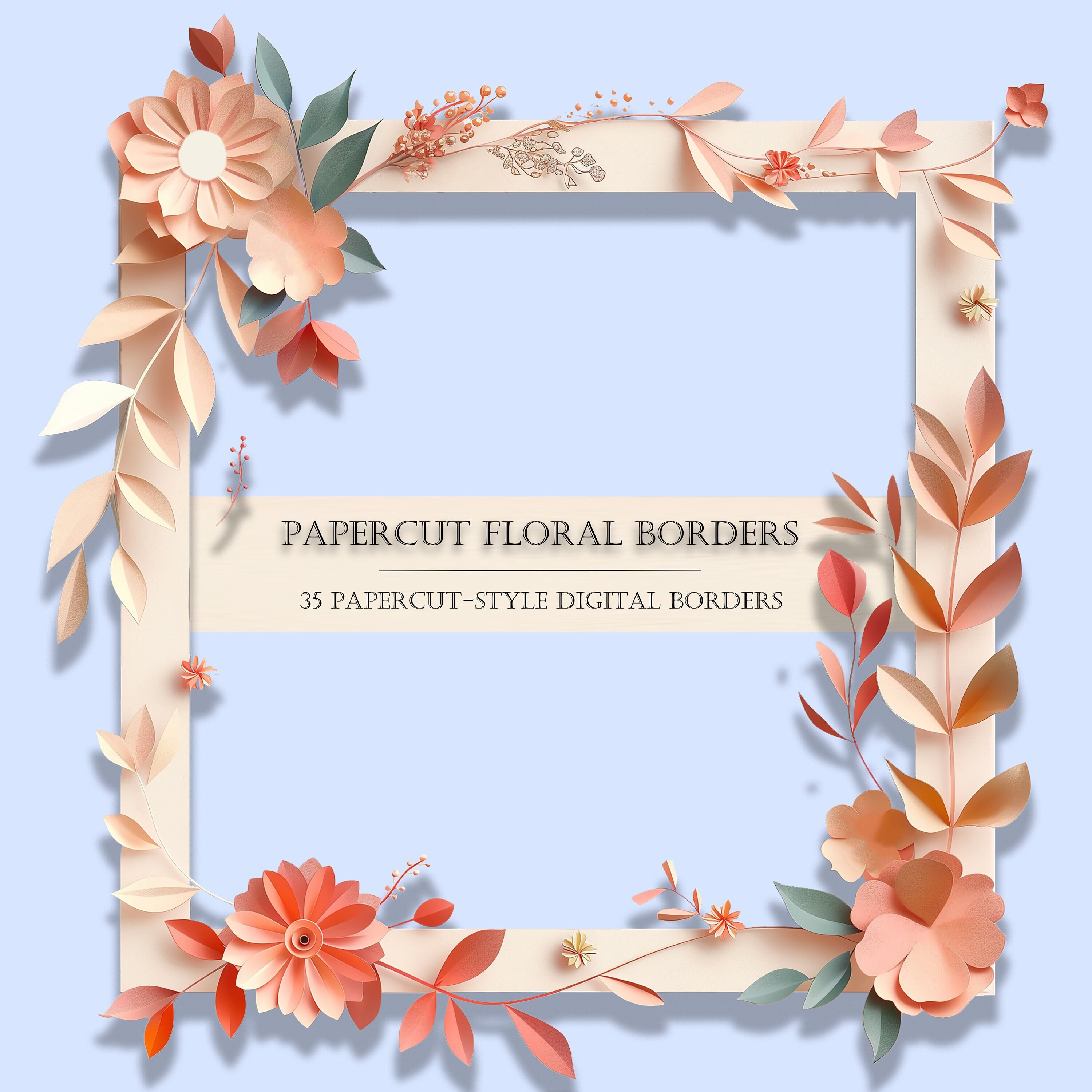 35 Papercut Flower Digital Borders, Printable Photo Accents, Spring ...