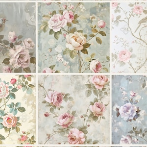 Shabby Chic Floral Digital Papers, Rustic Cottagecore Flower ...