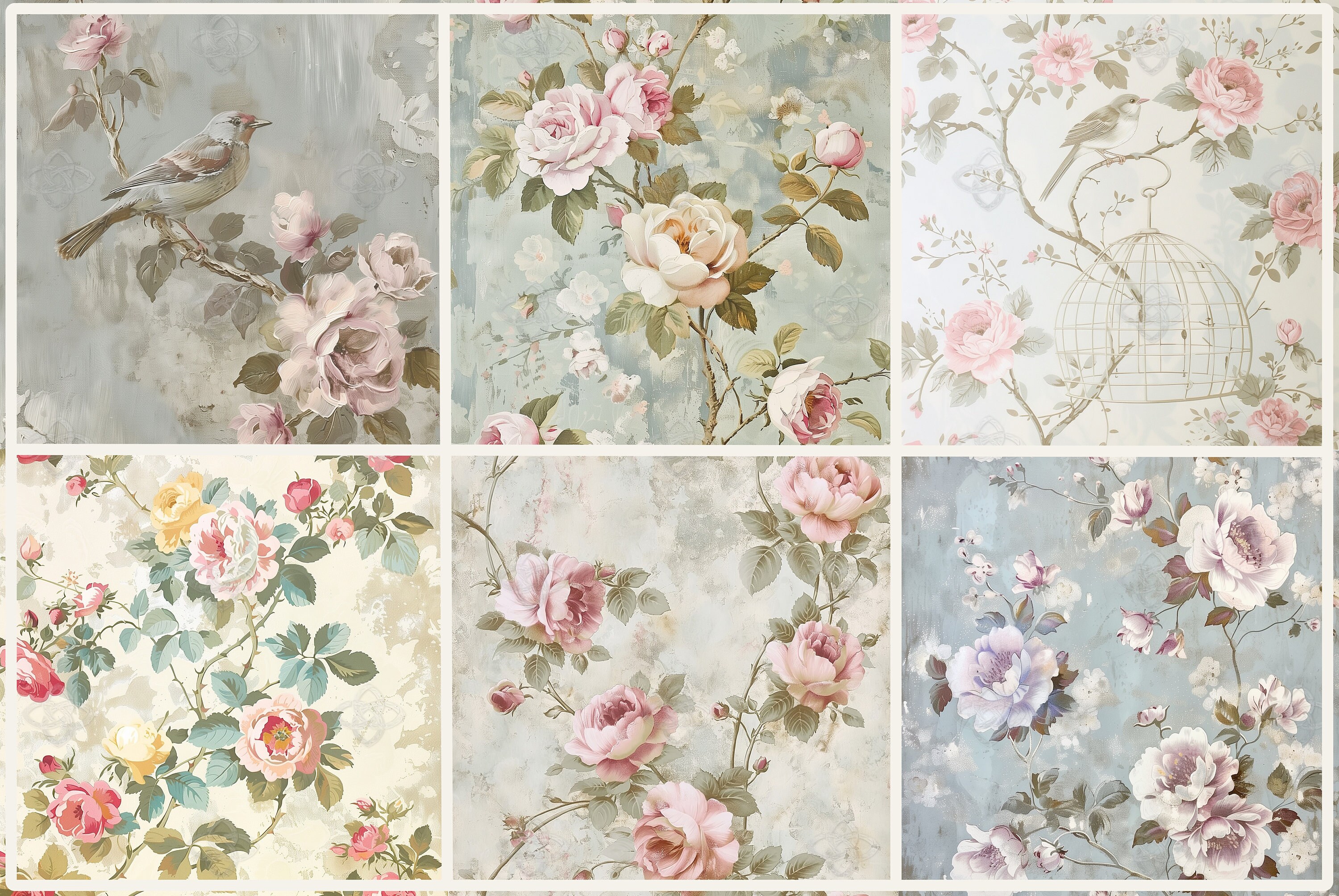 Shabby Chic Floral Digital Papers, Rustic Cottagecore Flower ...