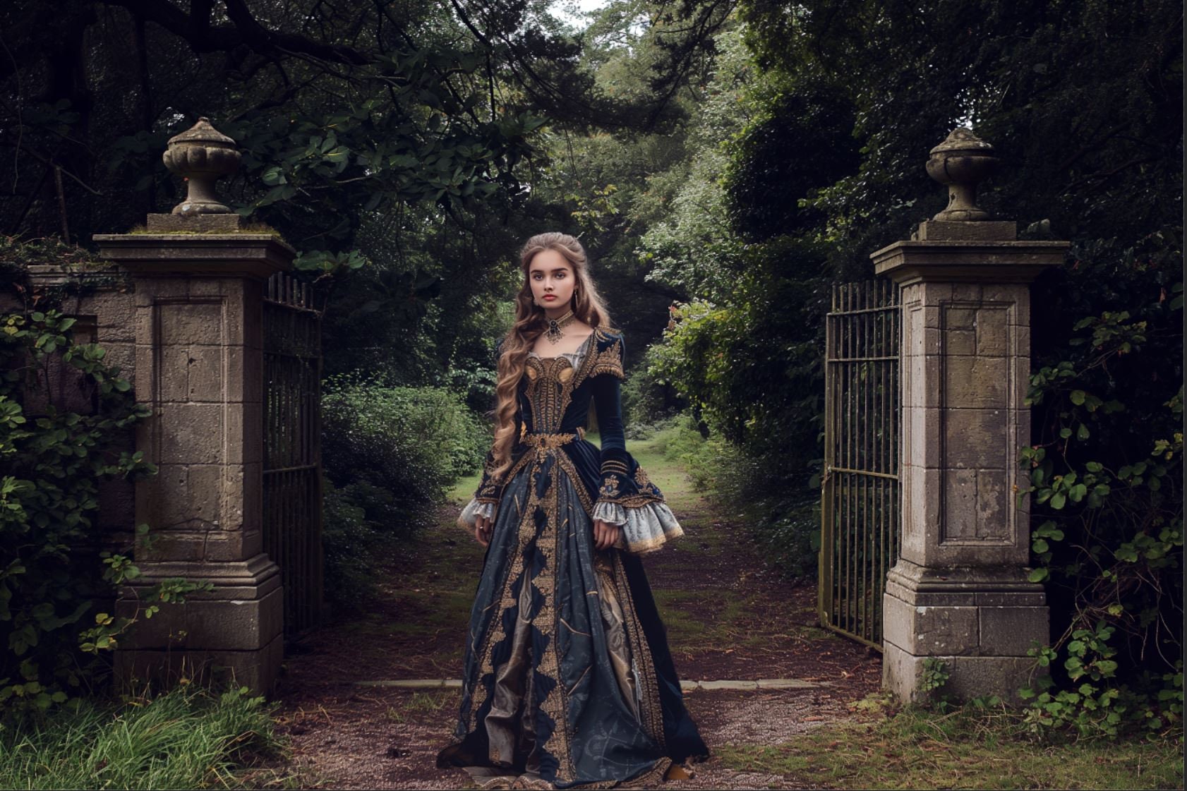 Simple Digital Garden Gate Backdrop, Mossy Spring Forest, Single ...