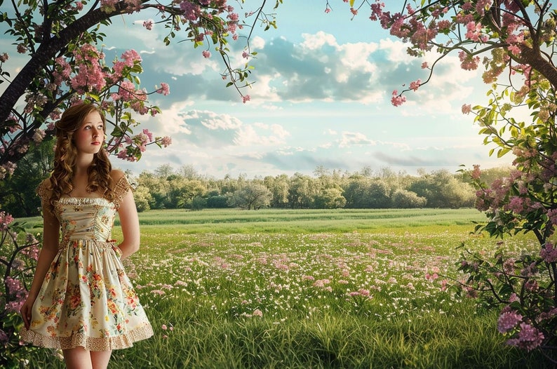 Simple Digital Spring Field Backdrop, Single Background for Photo ...
