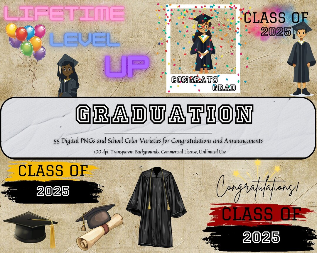 55 Congratulations Pngs for 2025 Graduation, College, High School, Students, Caps, Gown ...