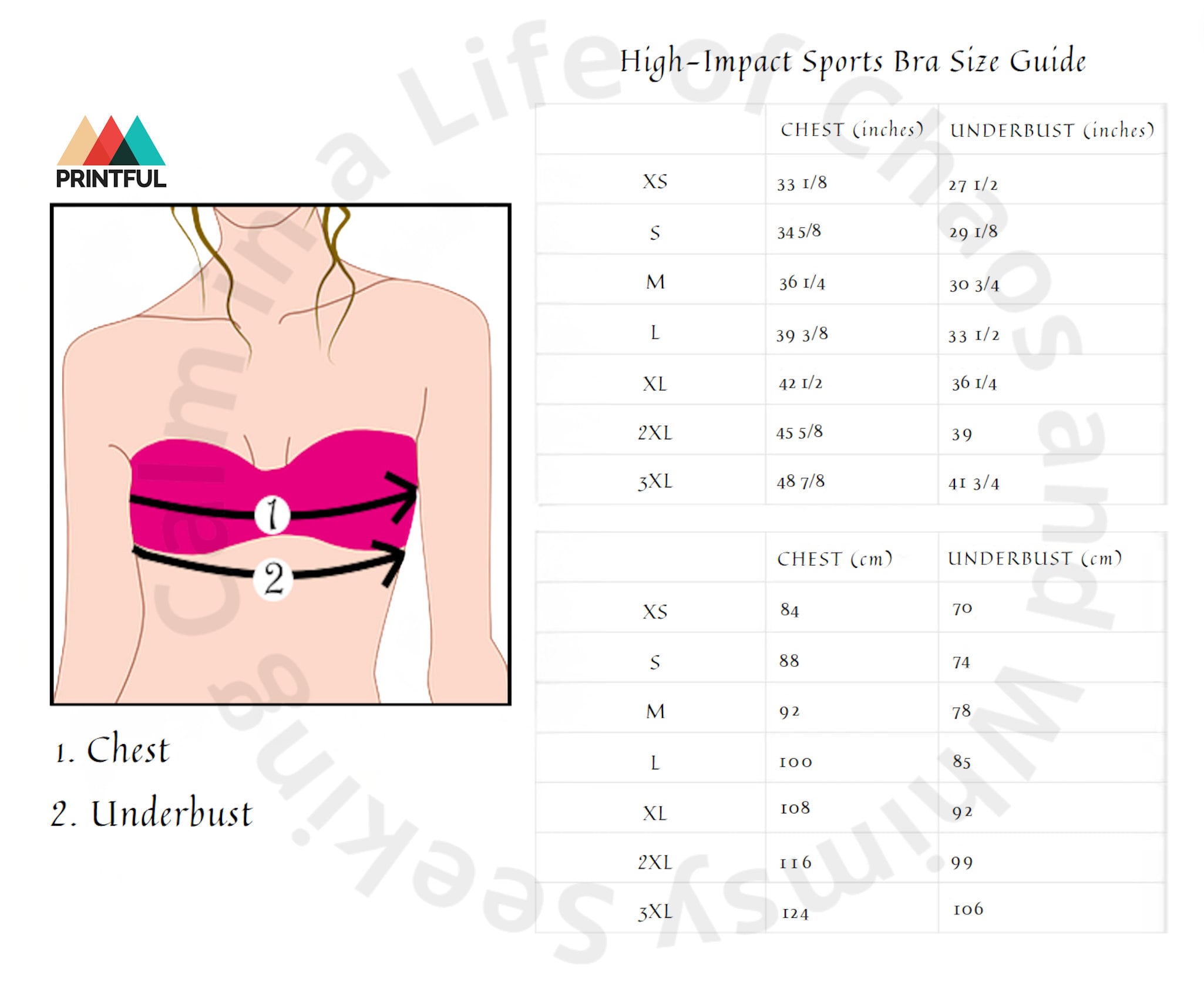 Woman's Bra Size Chart, Editable Canva Template, Printful All-over ...