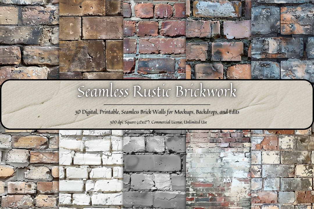 Rustic Bricks Seamless Digital Paper Bundle, Backgrounds, JPG, Digital ...