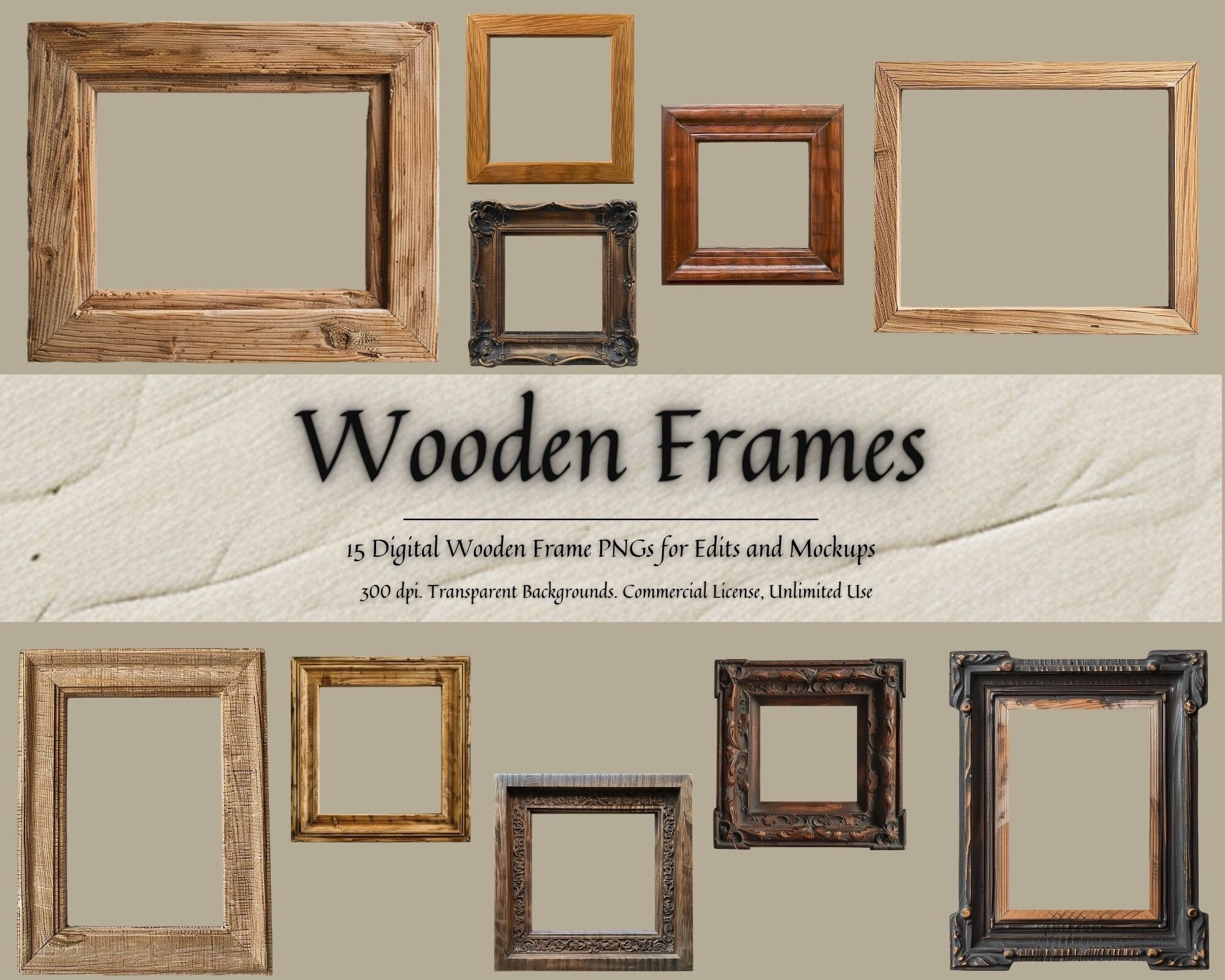 15 Basic Wooden Digital Portrait Pngs, Transparent Square Frame Vectors ...