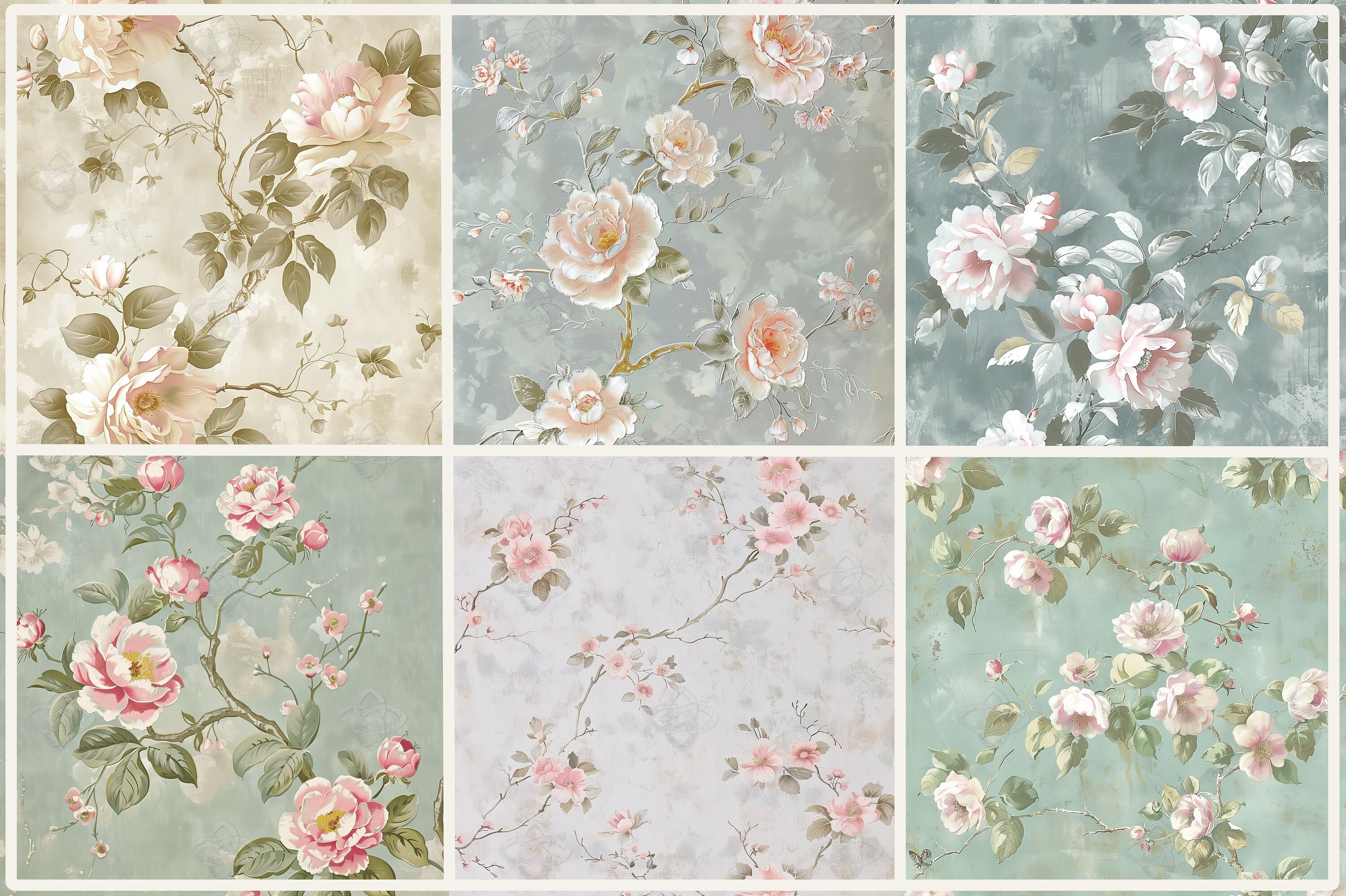Shabby Chic Floral Digital Papers, Rustic Cottagecore Flower ...