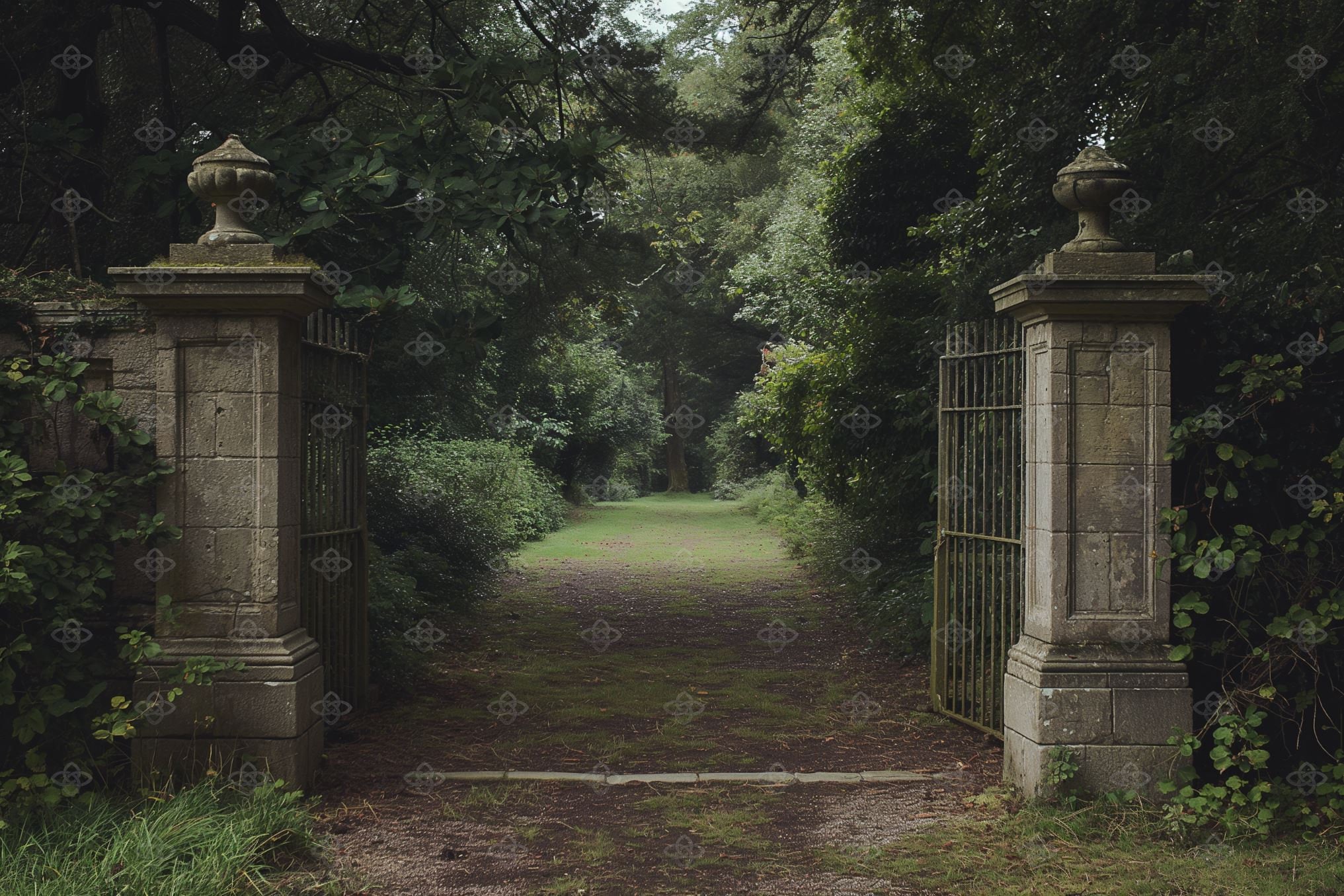 Simple Digital Garden Gate Backdrop, Mossy Spring Forest, Single ...