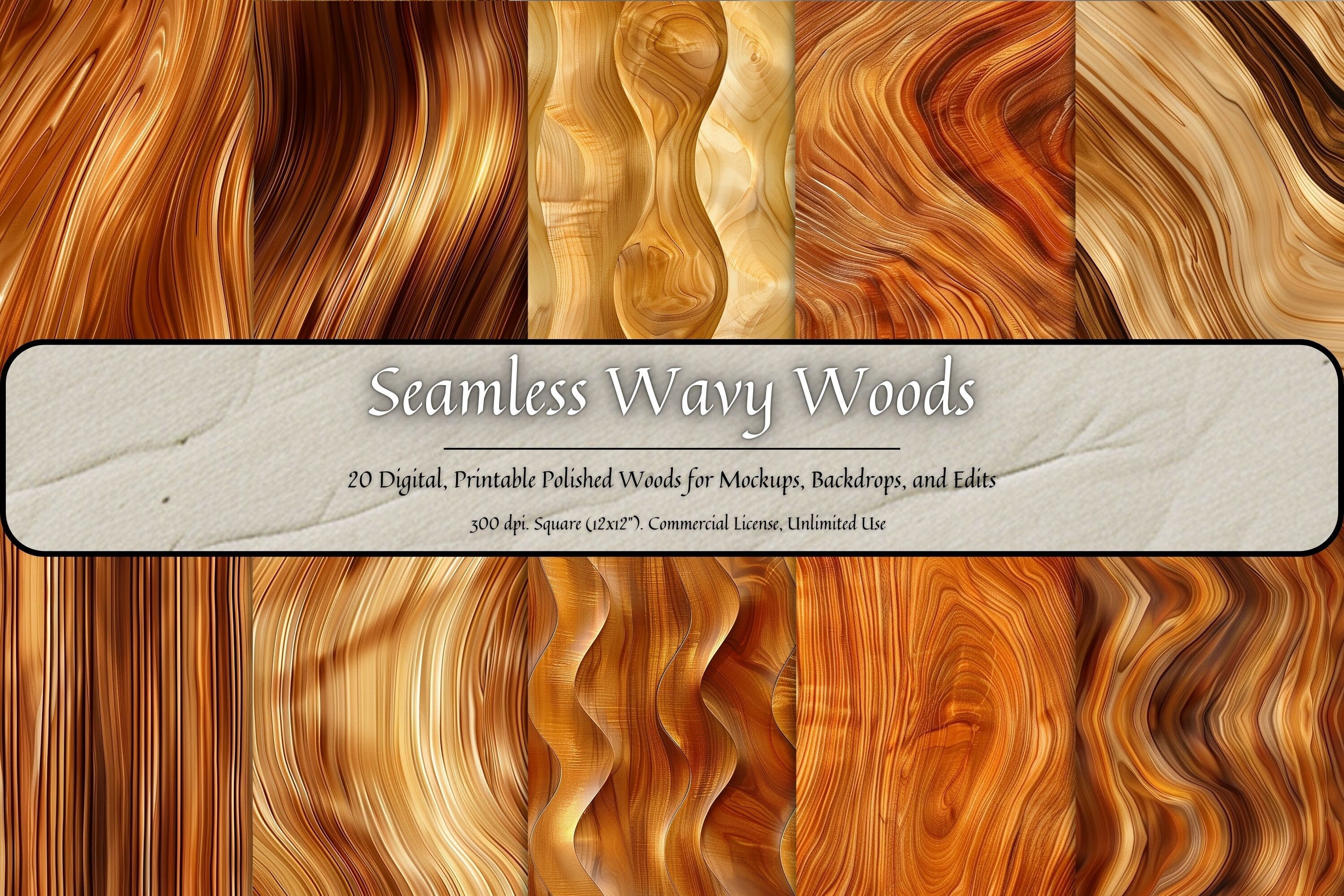 Smooth Wavy Wood Seamless Digital Paper Bundle, Rustic Backgrounds, JPG ...