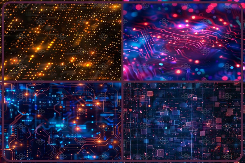 20 Seamless Sci-fi Cyber Digital Backdrops, Glowing Photoshop ...