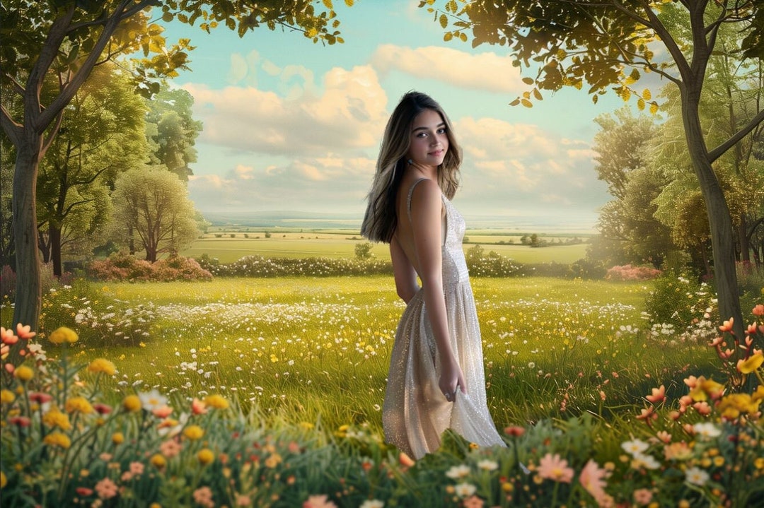 Simple Digital Spring Field Backdrop, Single Background for Photo ...