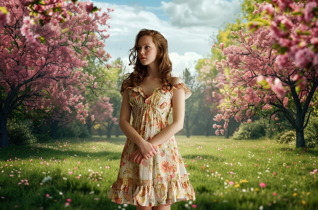 Simple Digital Spring Field Backdrop, Single Background for Photo ...