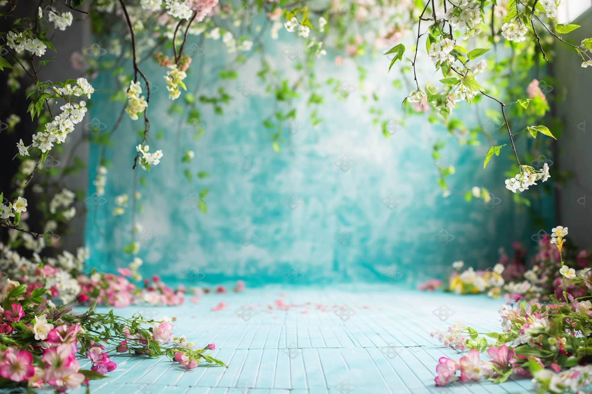 Digital Spring Blue Flowers Backdrop, Single Background for Photo ...