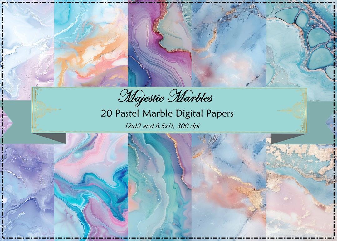 Pastel Marble Digital Paper Bundle, Abstract Spring Backgrounds, PNG ...