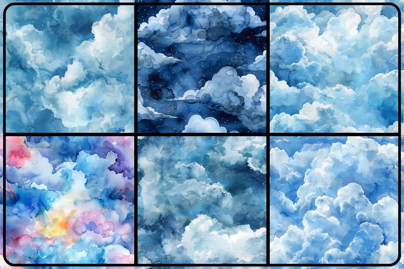 Watercolor Clouds Digital Paper Bundle, Spring Background, JPG, Digital ...