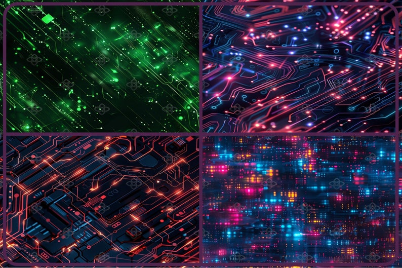 20 Seamless Sci-fi Cyber Digital Backdrops, Glowing Photoshop ...